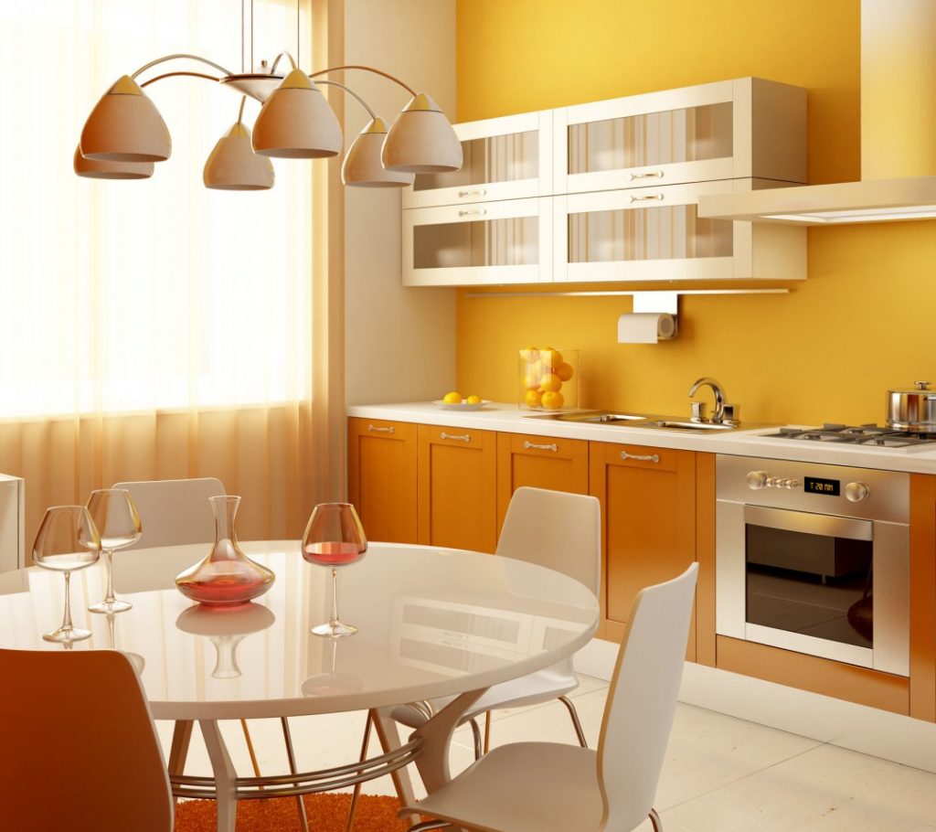 orange-smal-kitchen-with-dining-table | Interior Design Paradise